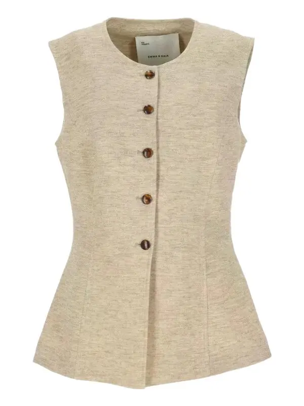 EMMA E GAIA Sleeveless Button-up Waistcoat - Neutrals