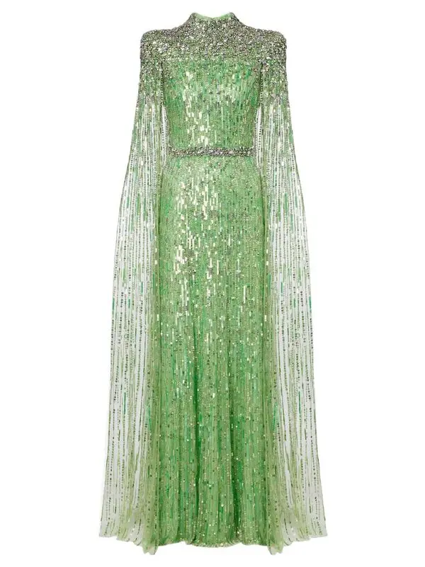 Jenny Packham Embellished Cape Gown - Green