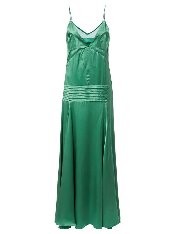 XU ZHI Embroidered Pleated Silk Satin Gown - Green