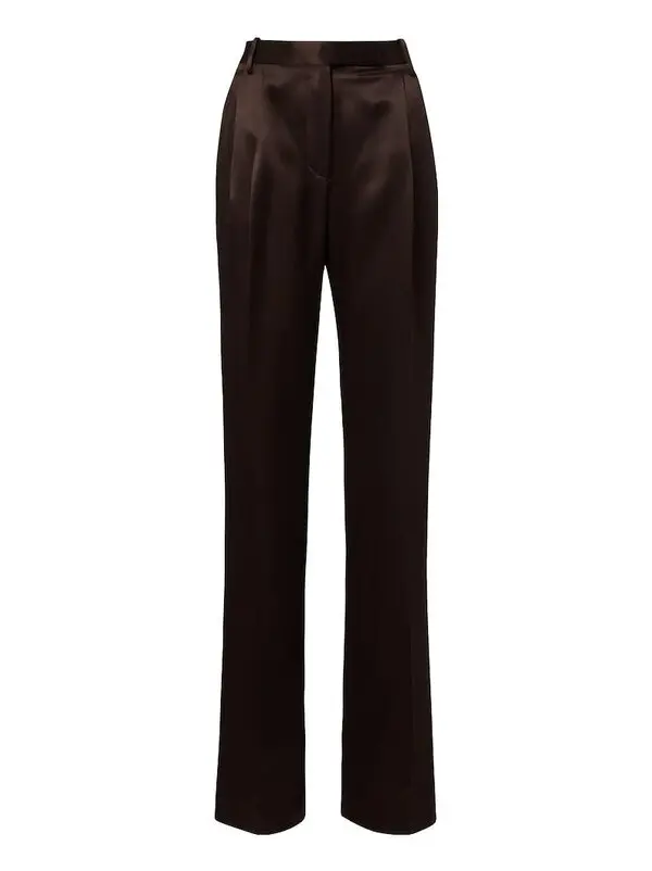 TOM FORD Pleated Silk Straight Leg Trousers - Brown