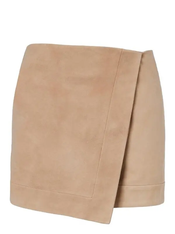 Balmain Suede Wrap Skirt - Beige
