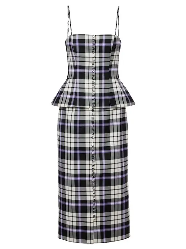 Carolina Herrera Checked Wool Midi Dress - Black