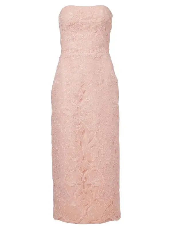 Costarellos Jillie Embroidered Organza Bustier Gown - Pink