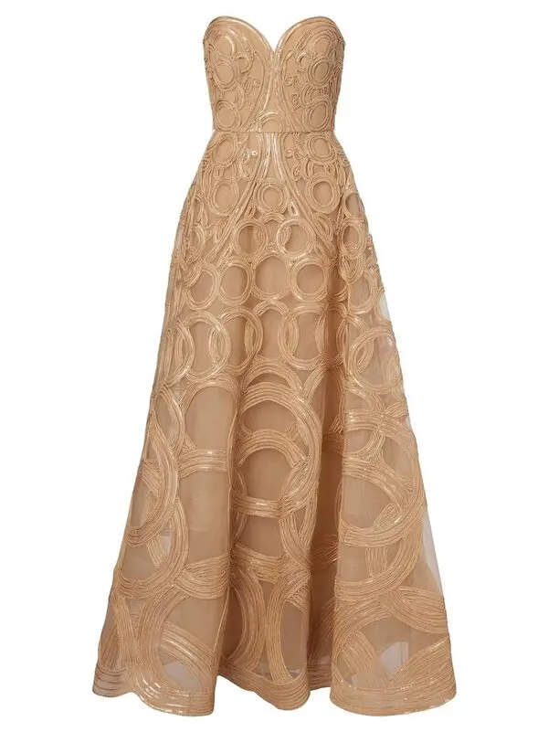 Elie Saab Embellished Tulle Bustier Gown - Brown