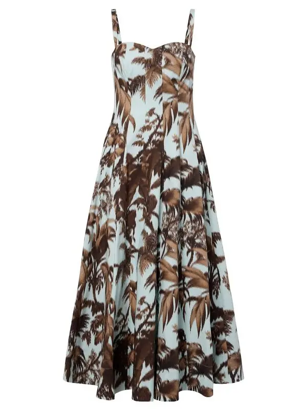 Oscar De La Renta Printed Cotton-blend Poplin Midi Dress - Brown