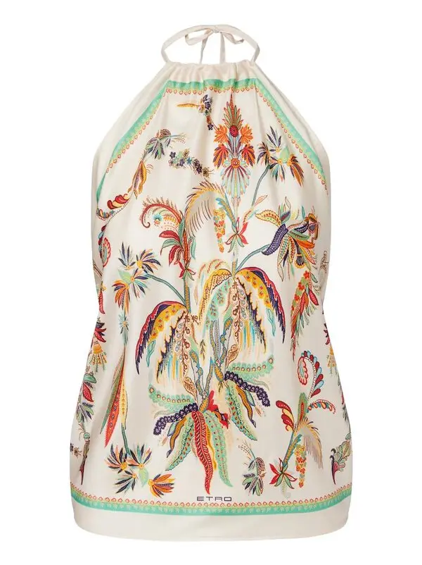 Etro Printed Halterneck Silk Top - White