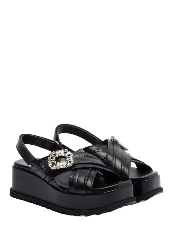ROGER VIVIER Embellished Leather Platform Sandals - Black