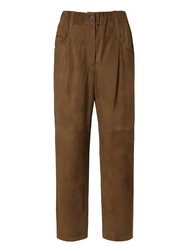 Brunello Cucinelli Monili Suede Straight Leg Pants - Green