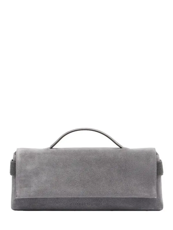 Brunello Cucinelli Monili Suede Top Handle Bag - Grey