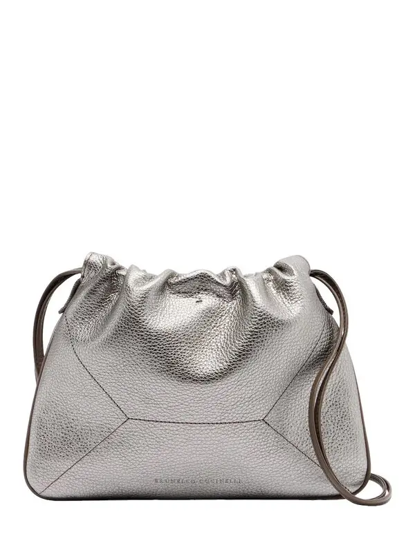 Brunello Cucinelli Monili Small Metallic Leather Crossbody Bag - Silver