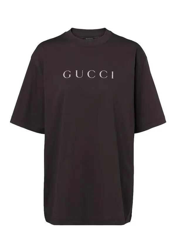 Gucci Logo Cotton Jersey T-shirt With Ruffled Details - Brown