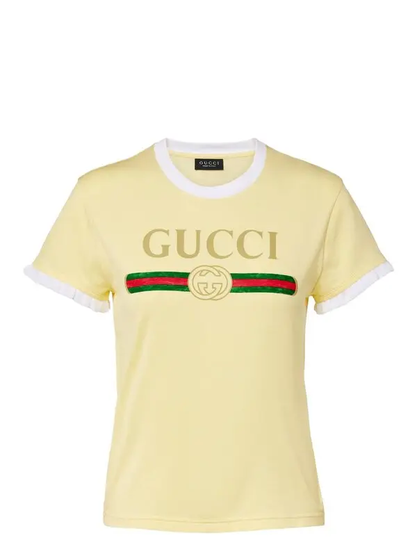 Gucci Logo Cotton Jersey T-shirt With Ruffled Details - Yellow