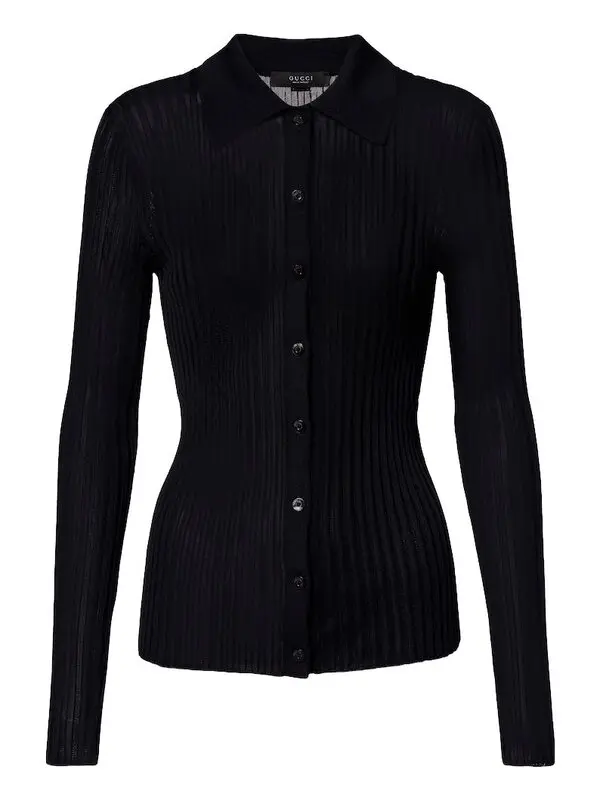 Gucci Ribbed Knit Cardigan - Black