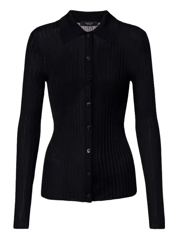 Gucci Ribbed Knit Cardigan - Black