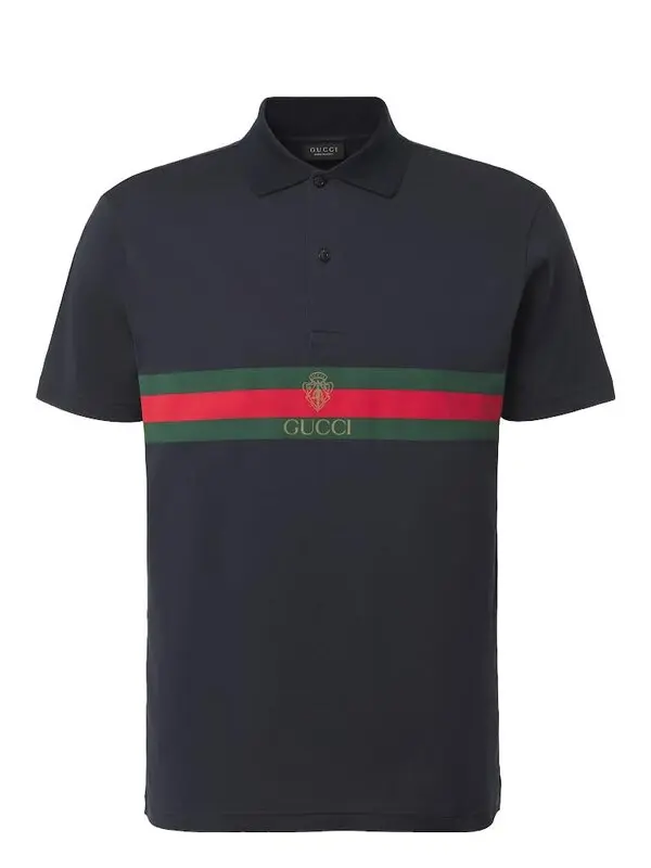 Gucci Web Stripe Cotton Jersey Polo Shirt - Blue