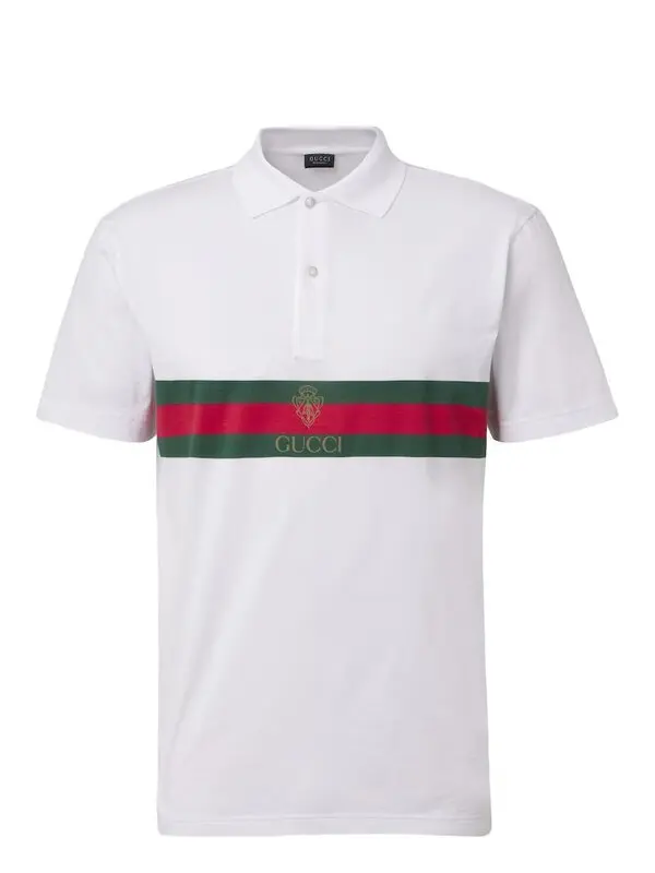Gucci Web Stripe Cotton Jersey Polo Shirt - White