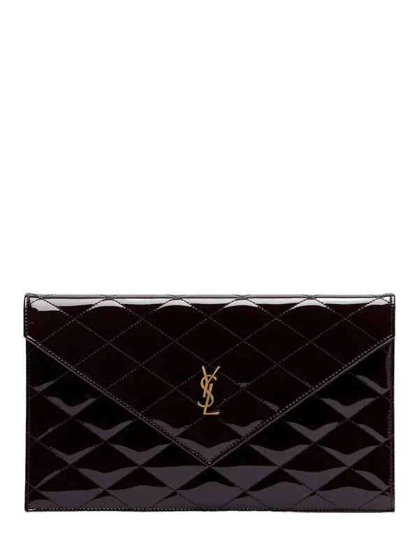 Saint Laurent Patent Leather Clutch - Burgundy