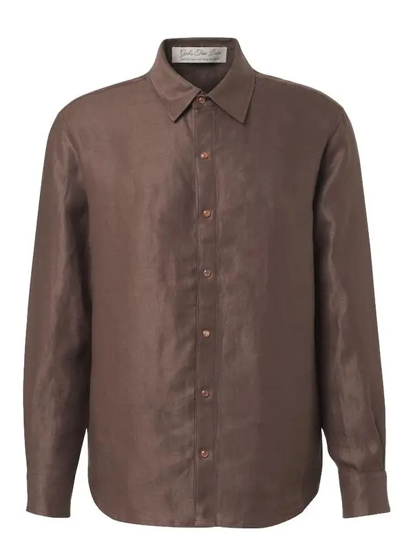 GOD'S TRUE CASHMERE Linen Shirt With Orange Sunstone - Brown