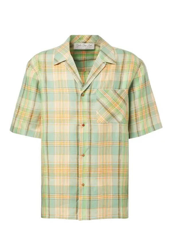GOD'S TRUE CASHMERE Plaid Linen Shirt With Carnelian - Green