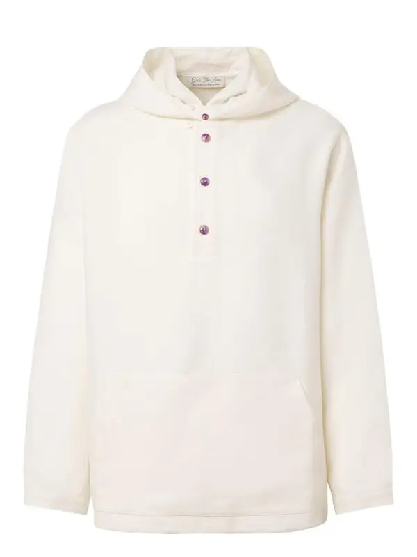 GOD'S TRUE CASHMERE Hooded Linen Jacket With Amethyst Detail - White
