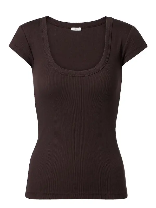 JOSEPH Saba Ribbed-knit Cotton-blend T-shirt - Brown