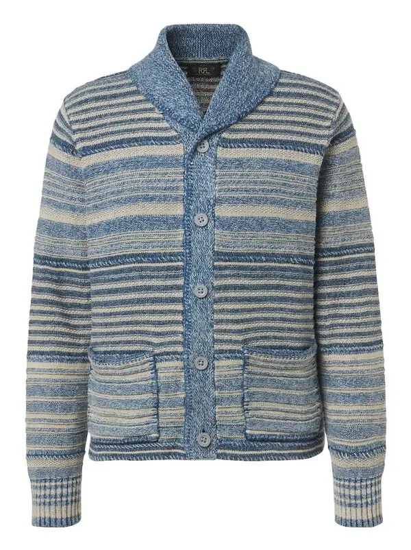 Ralph Lauren Striped Cotton And Linen Shawl Collar Cardigan - Blue