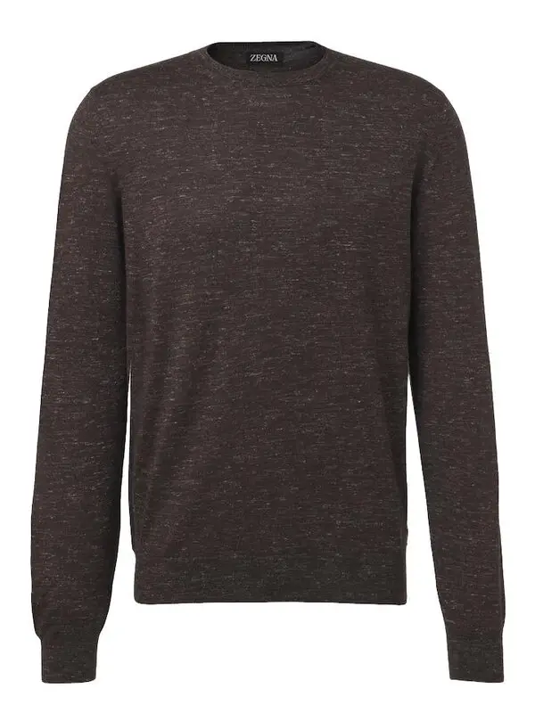 Zegna Crewneck Sweater In Silk, Cashmere, And Linen - Brown