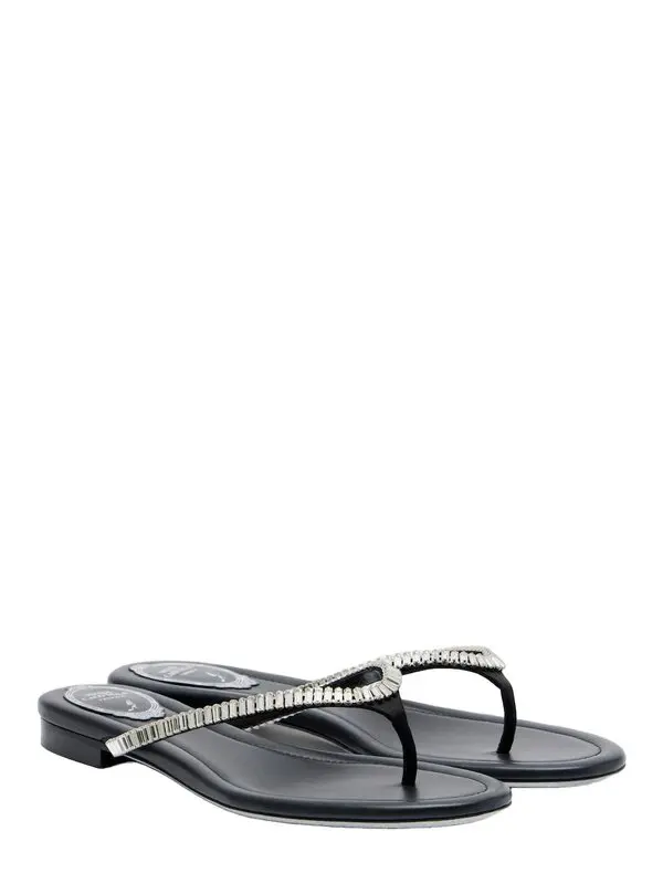 Rene Caovilla Embellished Satin Thong Sandals - Black