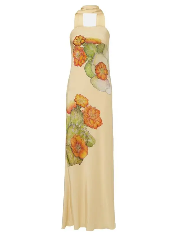 RODARTE Scarf-detail Floral Silk Crêpe Gown - Yellow