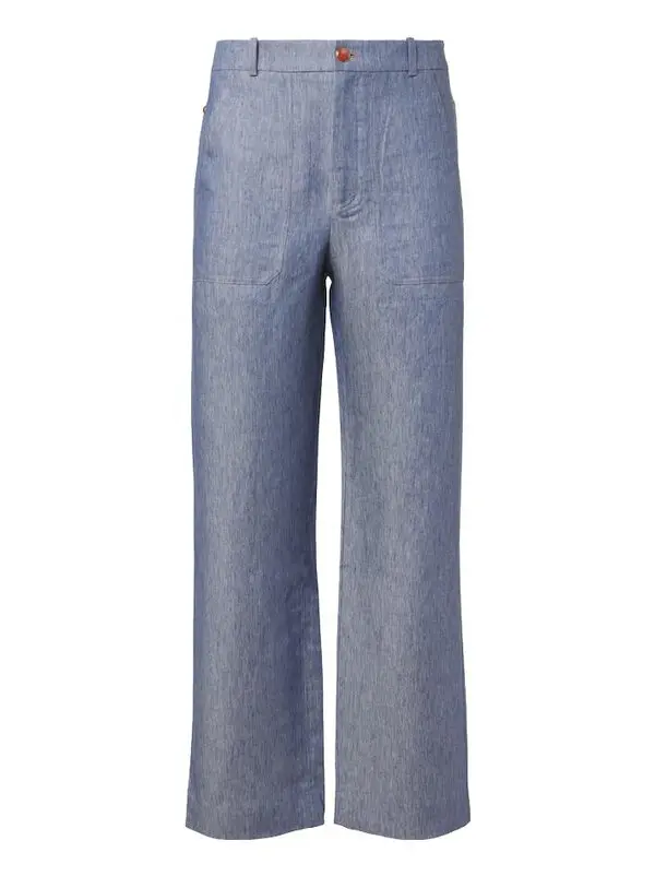 GOD'S TRUE CASHMERE Linen Wide-leg Jeans - Blue