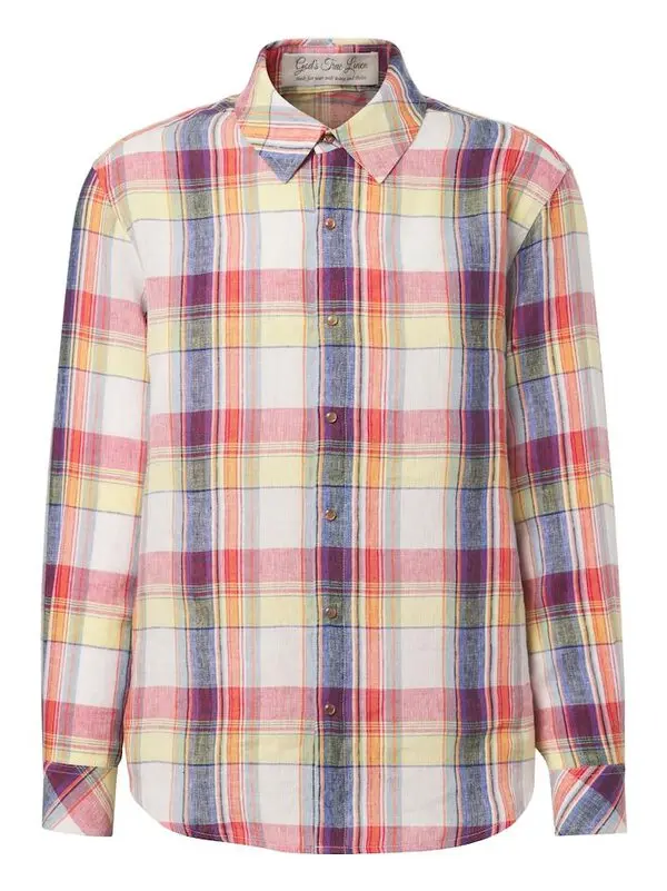 GOD'S TRUE CASHMERE Daybreak Plaid Linen Shirt With Sunstone - Multicoloured