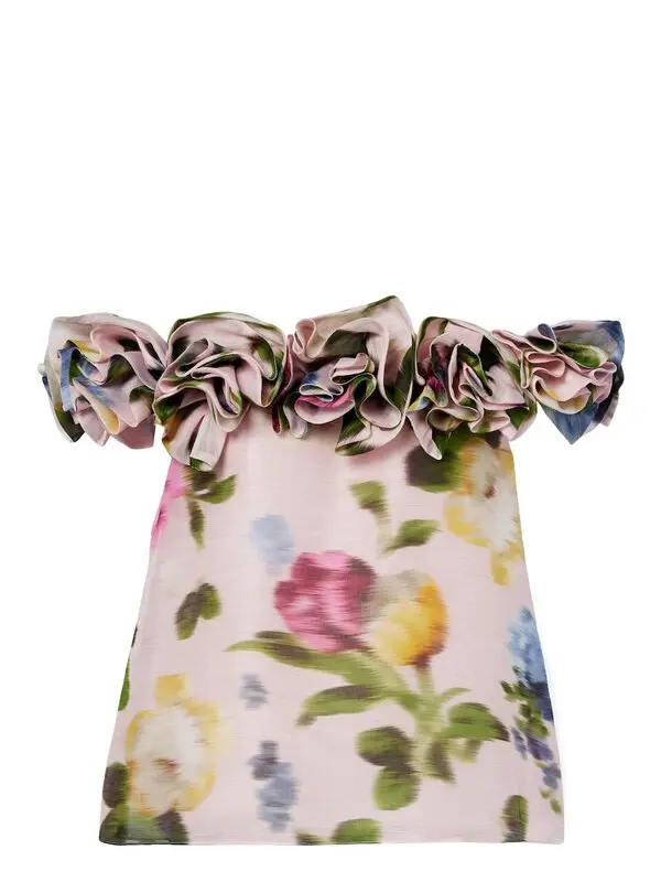 Carolina Herrera Off-shoulder Floral Linen And Silk Top - Pink