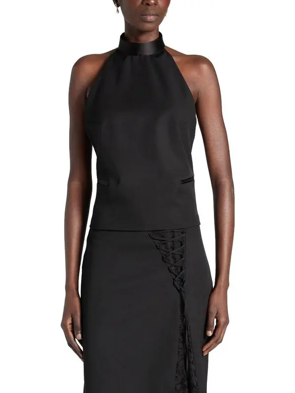 Alexander McQueen Halter Neck Wool Top - Black