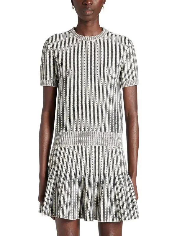 Alexander McQueen Short Sleeve Jacquard Stripe Sweater - Ivory/navy