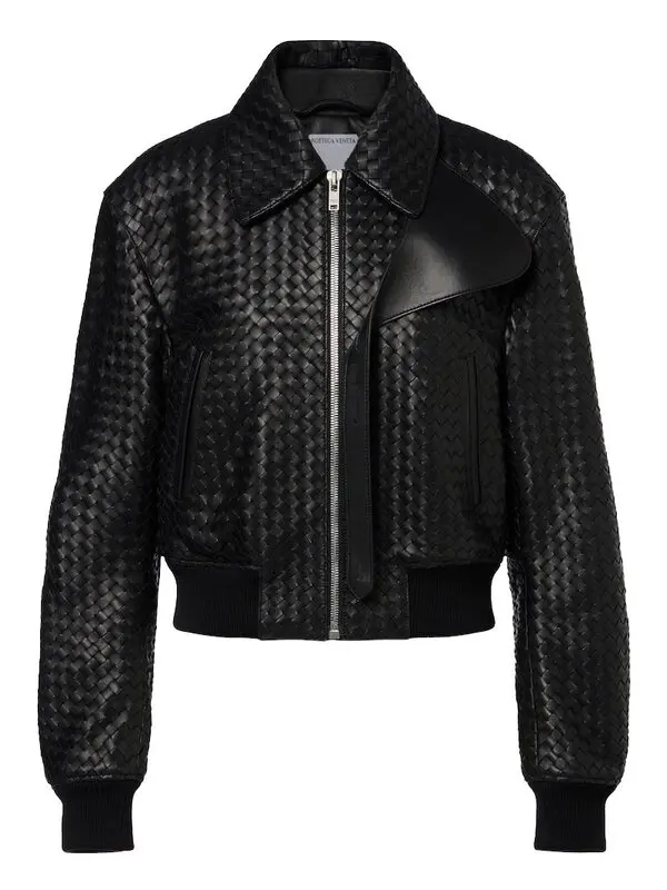 Bottega Veneta Intrecciato Leather Bomber Jacket - Black