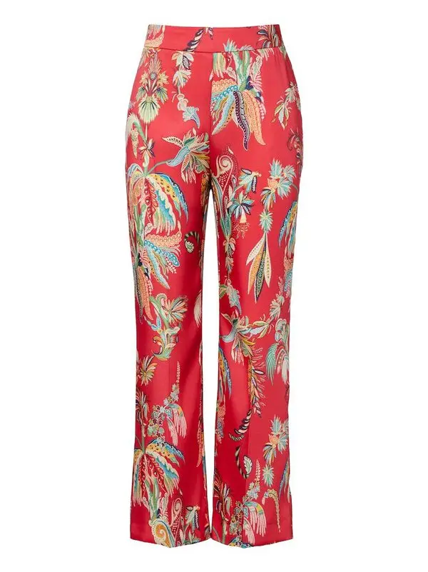 Etro Printed Twill Straight Pants - Red