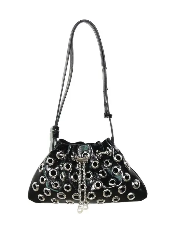 PETIT MOMENTS Riveted Faux Leather Shoulder Bag - Black
