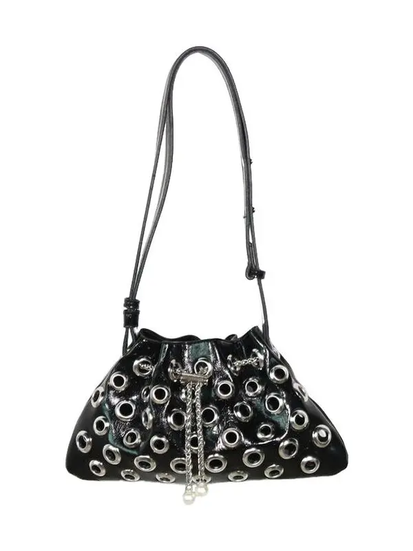 PETIT MOMENTS Riveted Faux Leather Shoulder Bag - Black