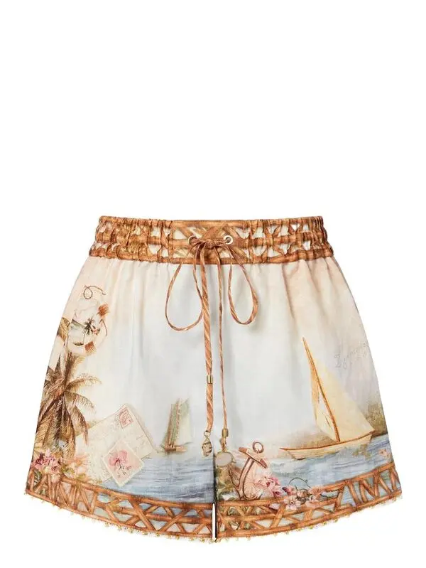 Zimmermann Mahon Printed Linen Shorts - Multicoloured