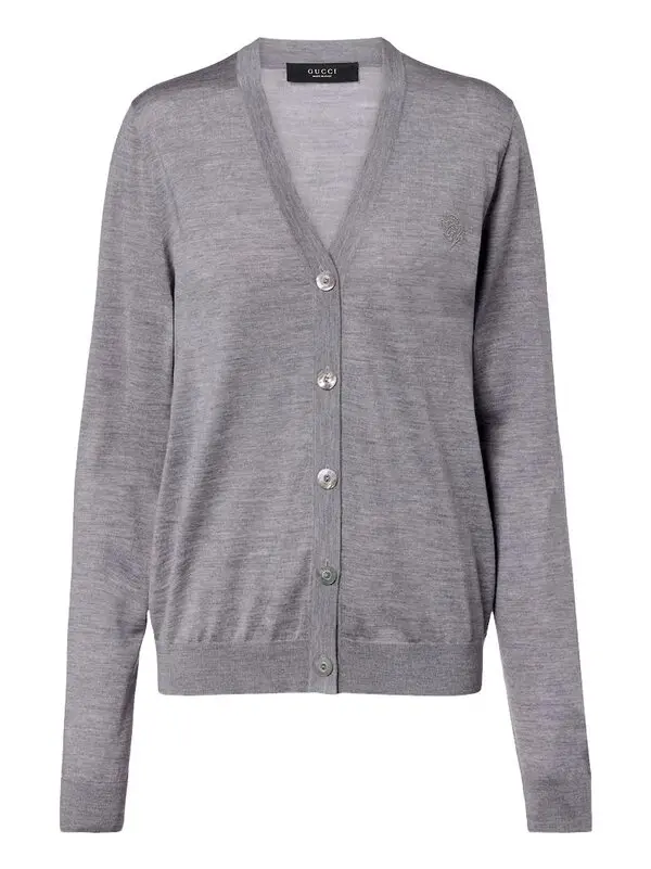 Gucci Wool Cardigan With Embroidery - Grey