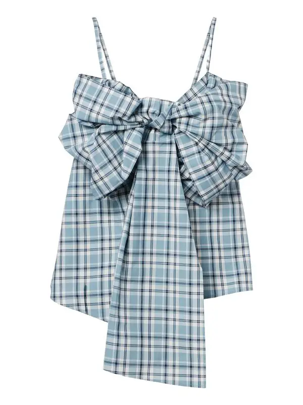 Acne Studios Bow Detail Checked Cotton Top - Blue