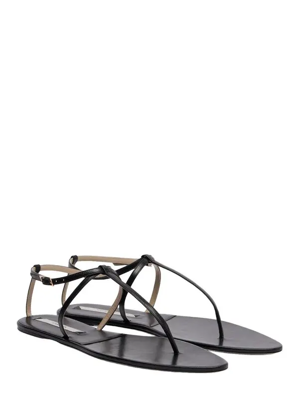 CHRISTEN Mono Strap Leather Thong Sandals - Black