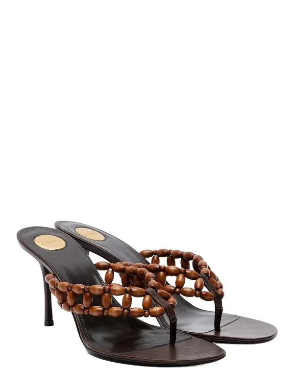 Saint Laurent Zine Beaded Thong Sandals - Brown