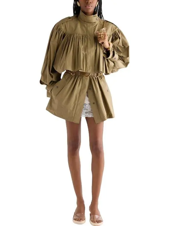 Chloé Gathered Cotton Poplin Minidress - Amber Olive