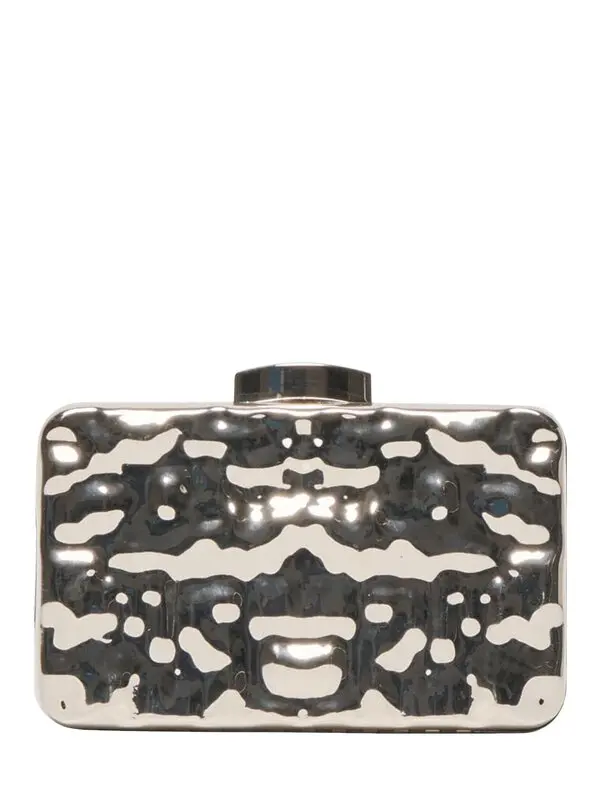 Dolce Vita Textured Metal Frame Clutch With Chain Strap - Silver