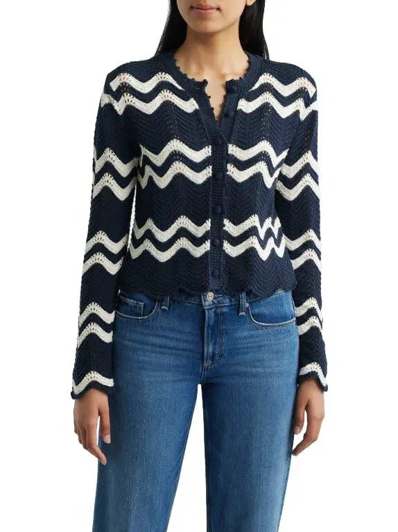 Madewell Kassa Wavy-knit Cardigan - Navy And Ivory Wavy Stripe