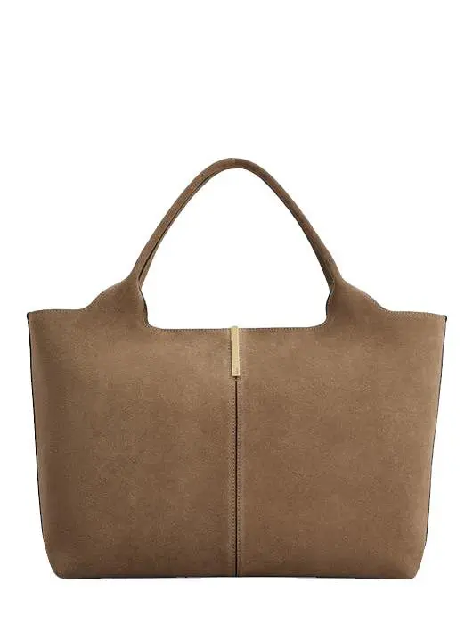 TOD'S Medium Suede Shopping Tote - Creta Chiaro