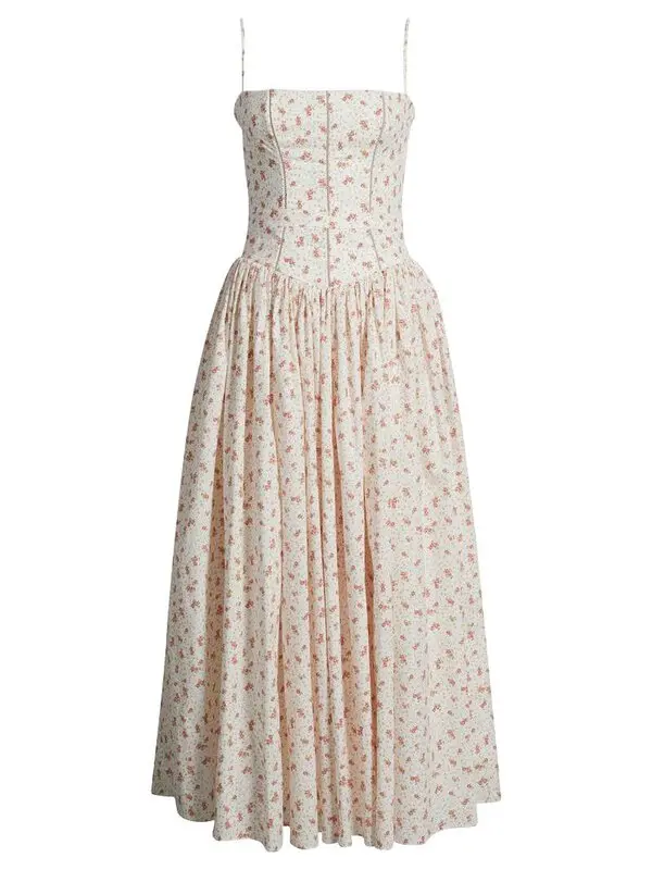 House Of Cb Ysabella Floral Stretch Cotton Maxi Sundress - White Rose Floral