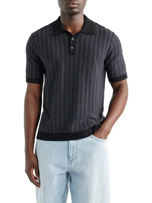 Rag & Bone Zuma Stripe Terry Cloth Polo - Navy