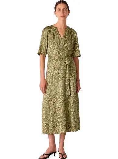Whistles Leopard Print Short Sleeve Midi Dress - Green/multi